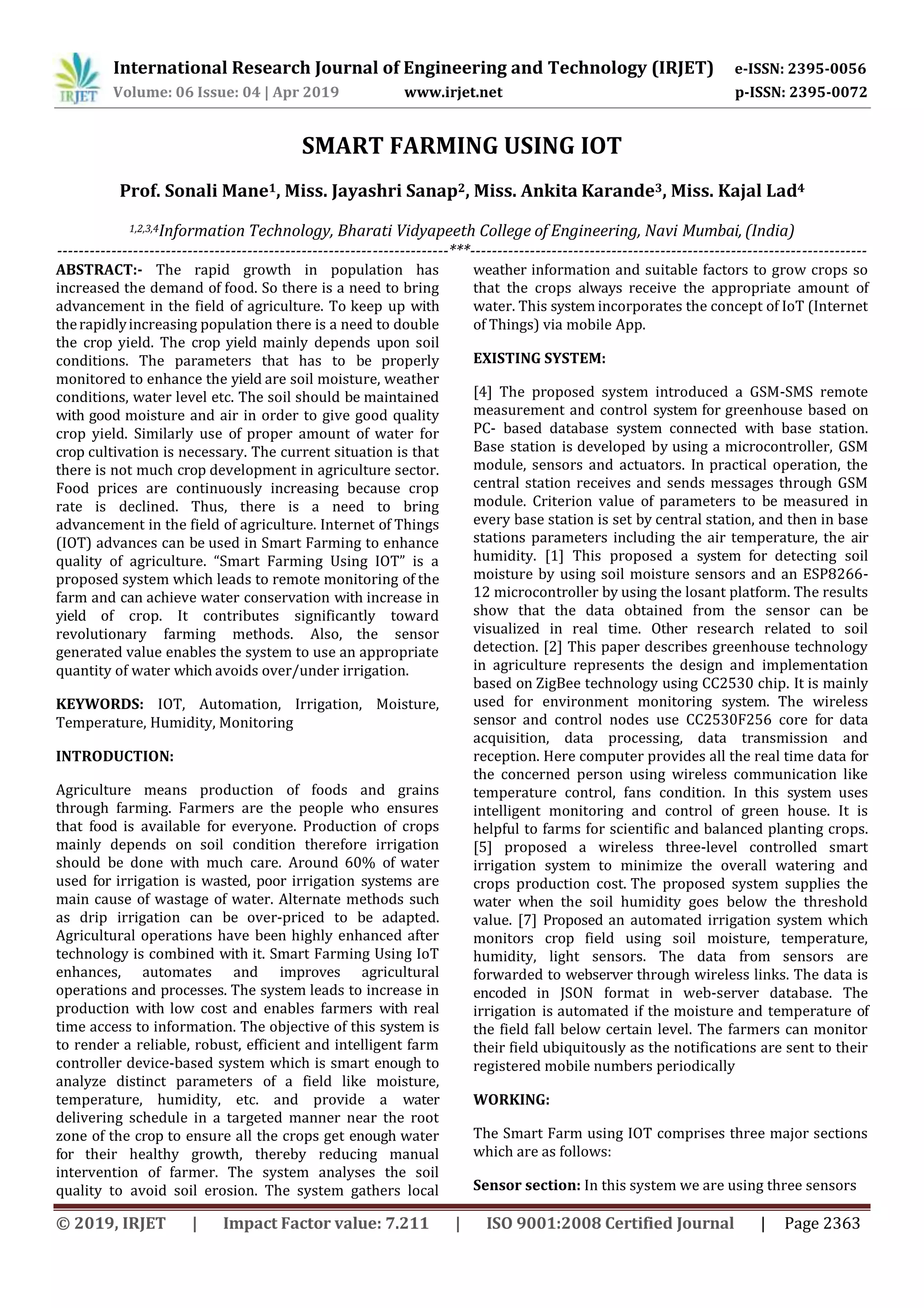 IRJET- Smart Farming using IoT | PDF