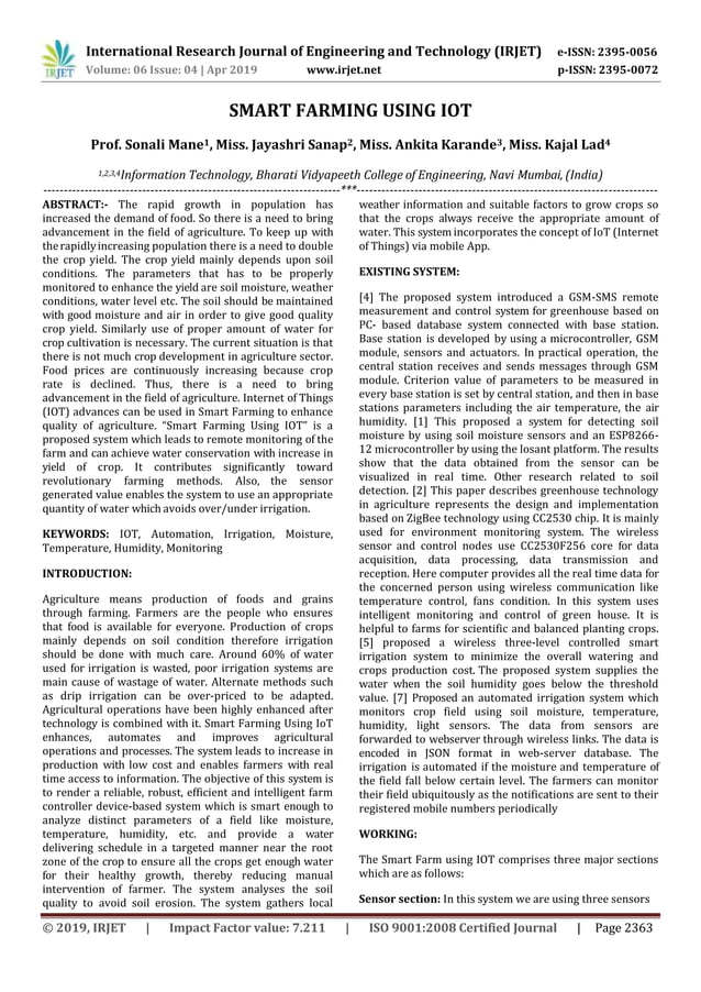 IRJET- Smart Farming using IoT | PDF