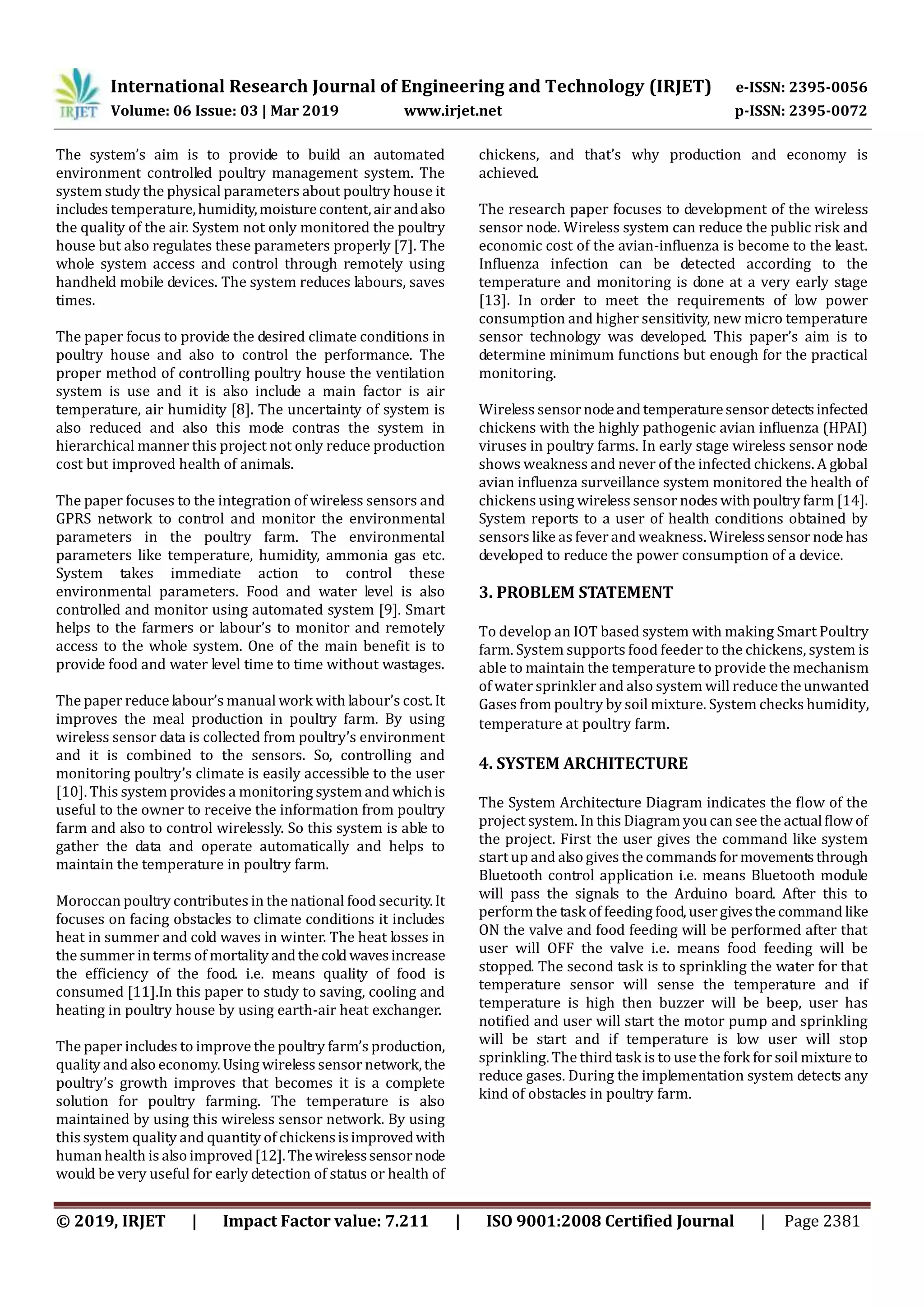 IRJET- IoT based Smart Poultry Farm | PDF