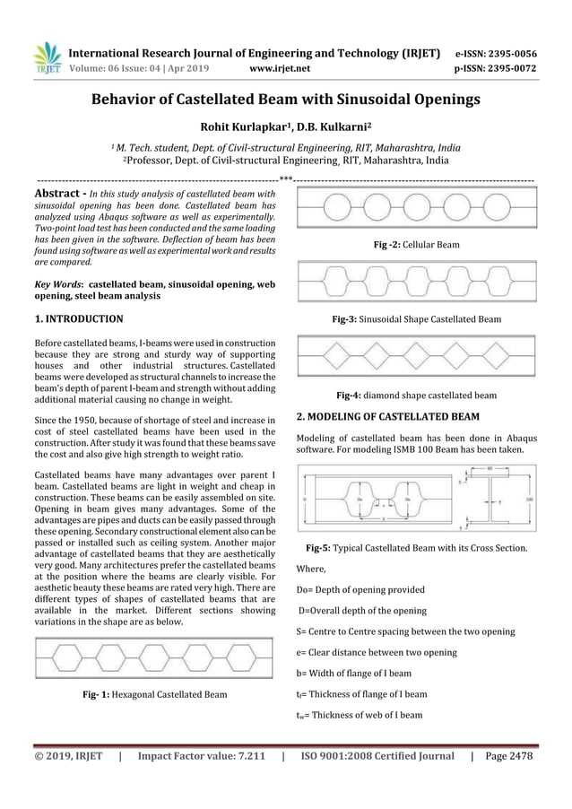 IRJET- Behavior of Castellated Beam with Sinusoidal Openings | PDF ...
