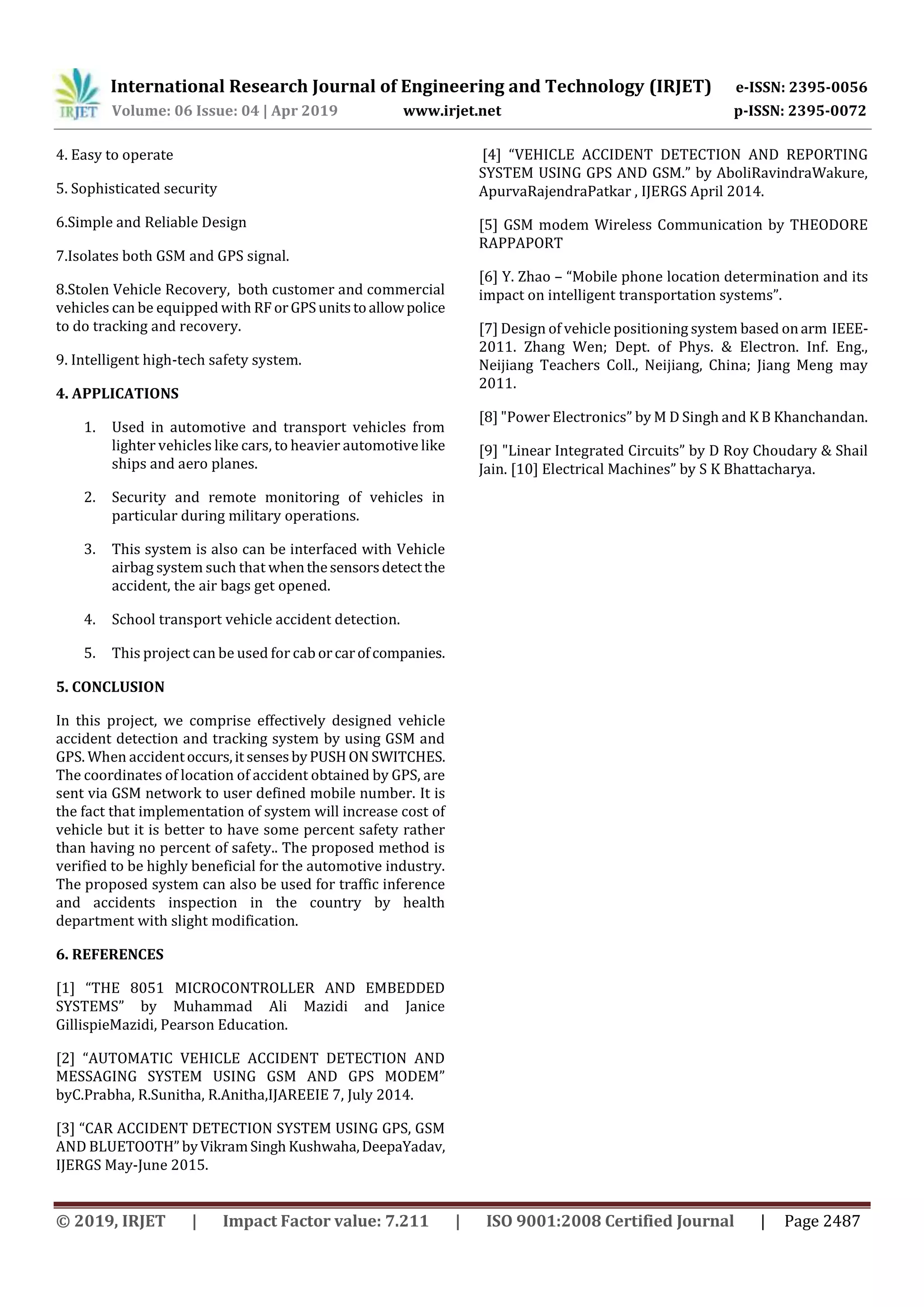IRJET- Vehicle Accident Detection System using GSM and GPS | PDF