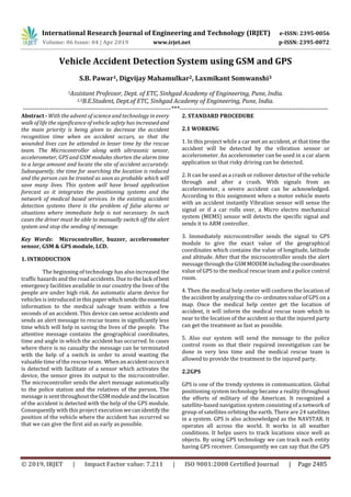 IRJET- Vehicle Accident Detection System using GSM and GPS | PDF