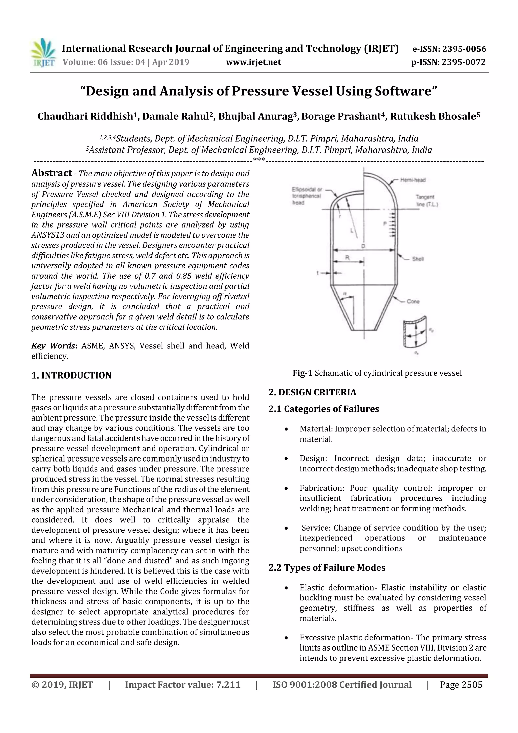 IRJET- Design and Analysis of Pressure Vessel using Software | PDF