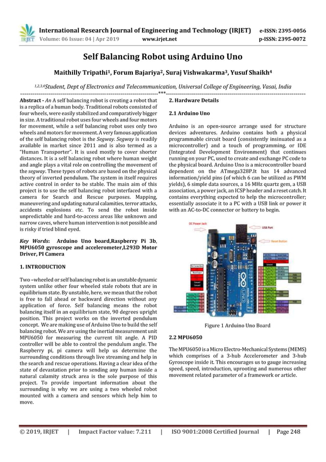 IRJET- Self Balancing Robot using Arduino Uno | PDF | Computer Peripherals | Computing
