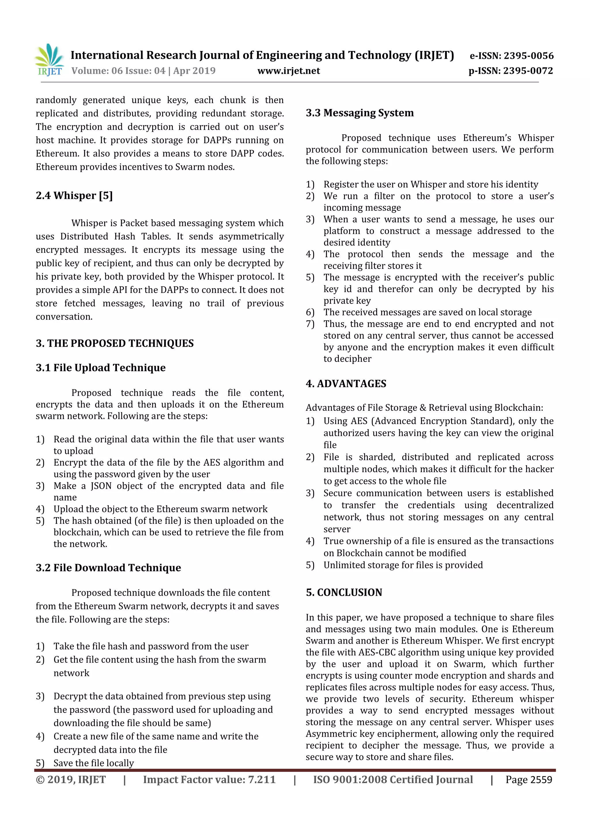 IRJET- A Secure File Storage & Retrieval using Blockchain Technology | PDF