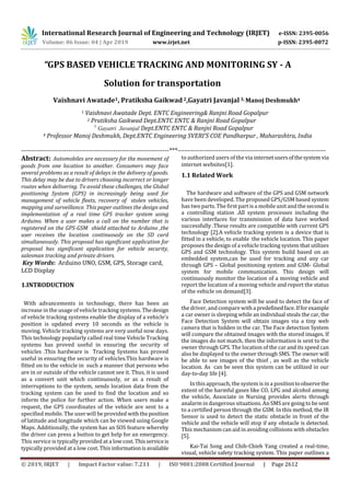 IRJET- GPS Based Vehicle Tracking and Monitoring System - A Solution ...