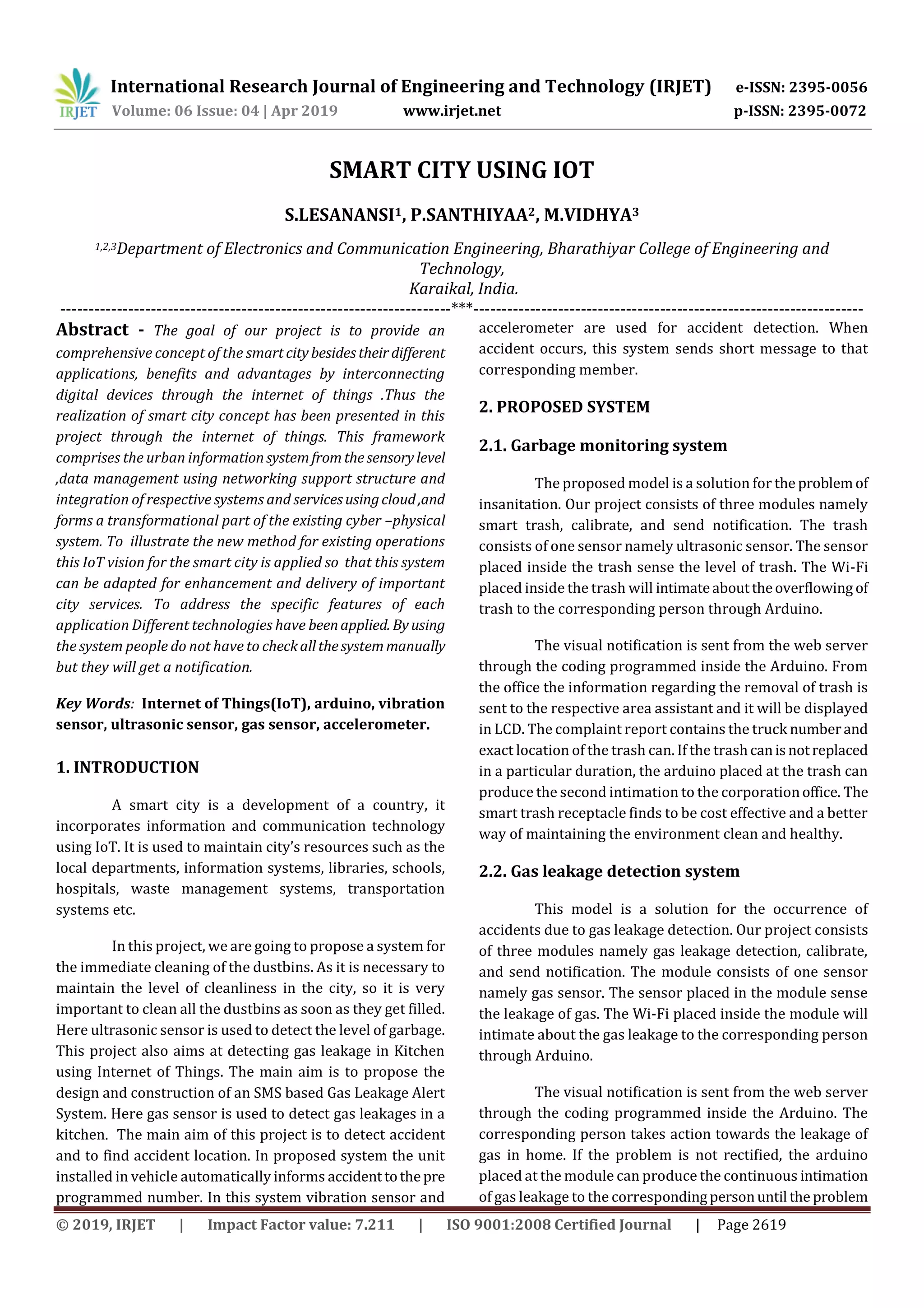 IRJET- Smart City using IoT | PDF