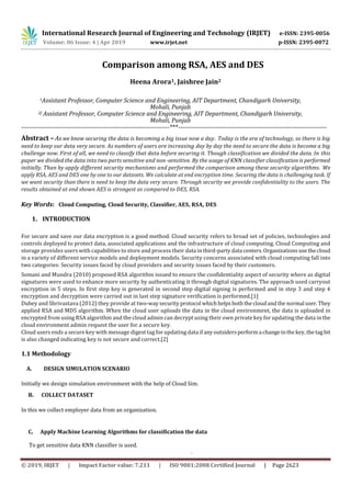 IRJET- Comparison Among RSA, AES and DES | PDF | Cloud Computing | Internet