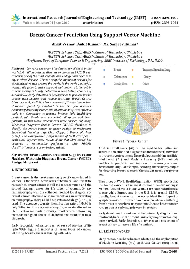 IRJET- Breast Cancer Prediction using Support Vector Machine | PDF