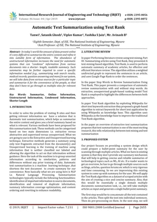 IRJET- Automatic Text Summarization using Text Rank | PDF