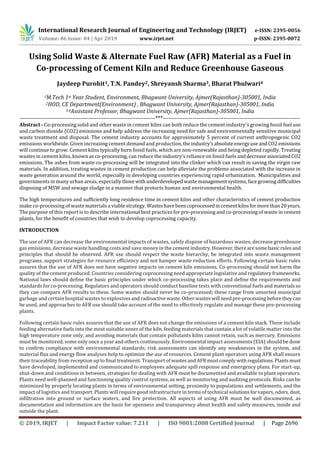 IRJET- Using Solid Waste & Alternate Fuel Raw (AFR) Material as a Fuel ...