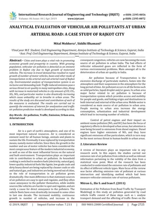 IRJET- Analytical Evaluation of Vehicular Air Pollutants at Urban ...