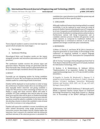 IRJET- Interactive Interview Chatbot | PDF | Artificial Intelligence | Technology & Computing
