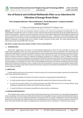IRJET- Use of Natural and Artificial Multimedia Filter as an Adsorbent for Filtration of Sewage ...