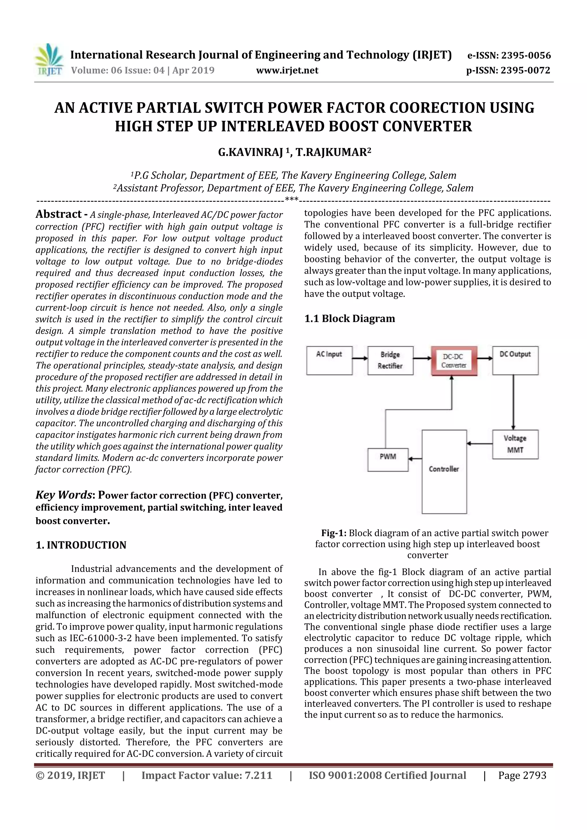 IRJET- An Active Partial Switch Power Factor Coorection using High Step Up Interleaved Boost ...