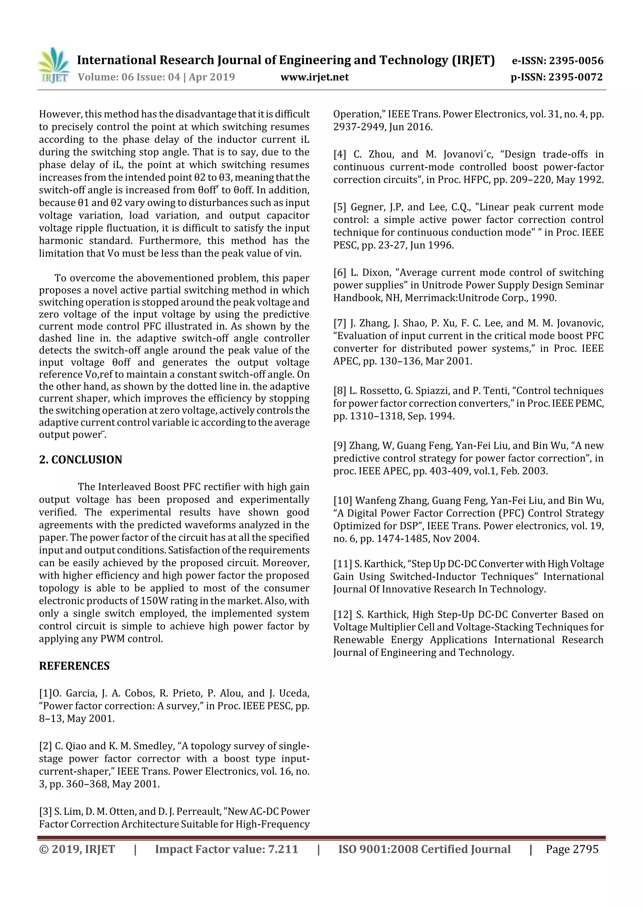 IRJET- An Active Partial Switch Power Factor Coorection using High Step ...