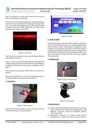 IRJET- Finger Gesture Recognition using Laser Line Generator and Camera | PDF
