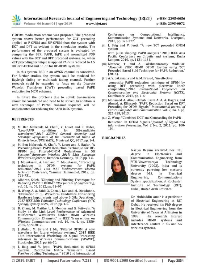IRJET- PAPR Reduction in UF-OFDM and F-OFDM 5G Systems using ZCT Precoding Technique | PDF
