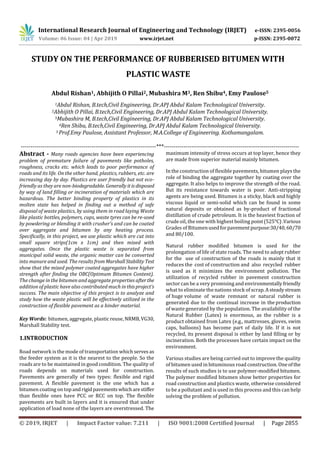 IRJET- Study on the Performance of Rubberised Bitumen with Plastic ...