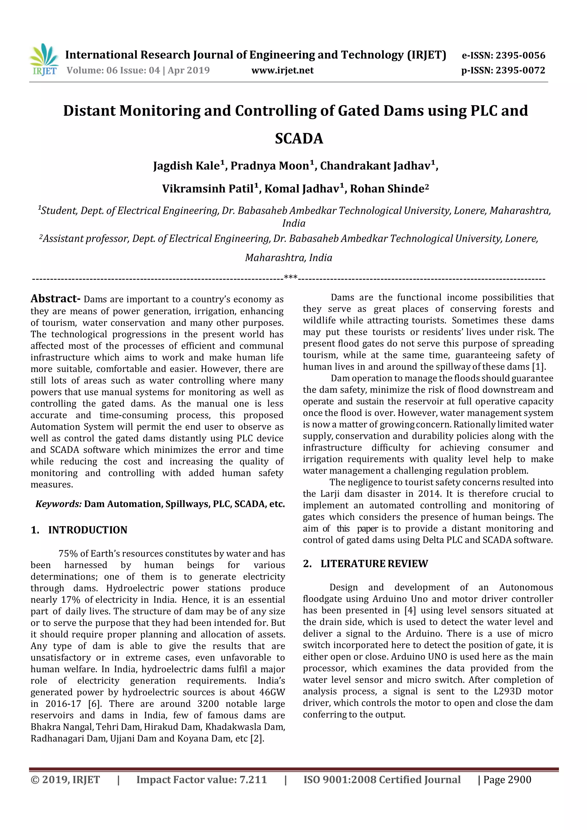 IRJET- Distant Monitoring and Controlling of Gated Dams using PLC and SCADA | PDF