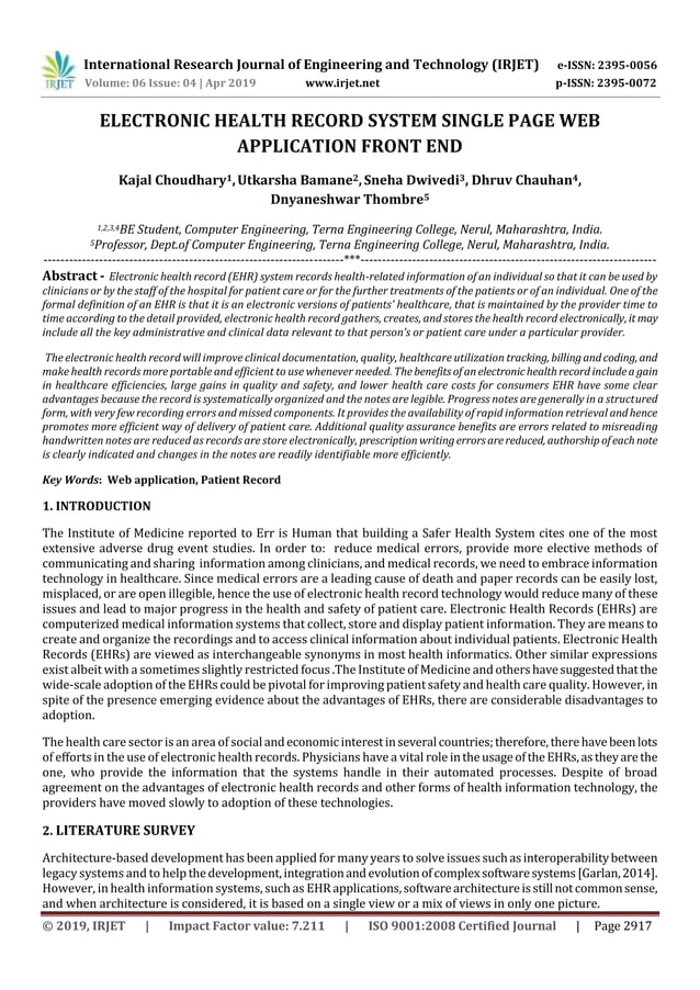 IRJET- Electronic Health Record System Single Page Web Application ...