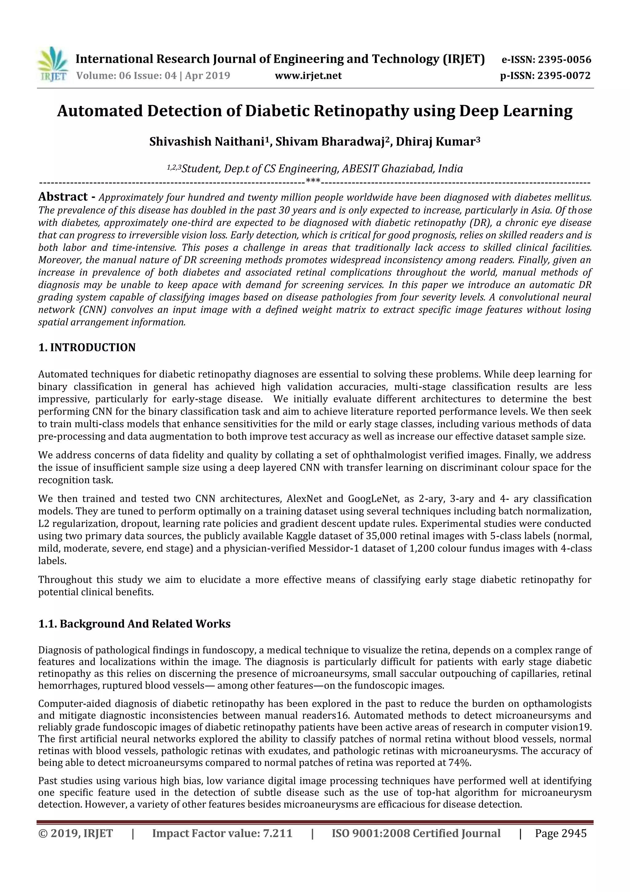IRJET- Automated Detection of Diabetic Retinopathy using Deep Learning | PDF