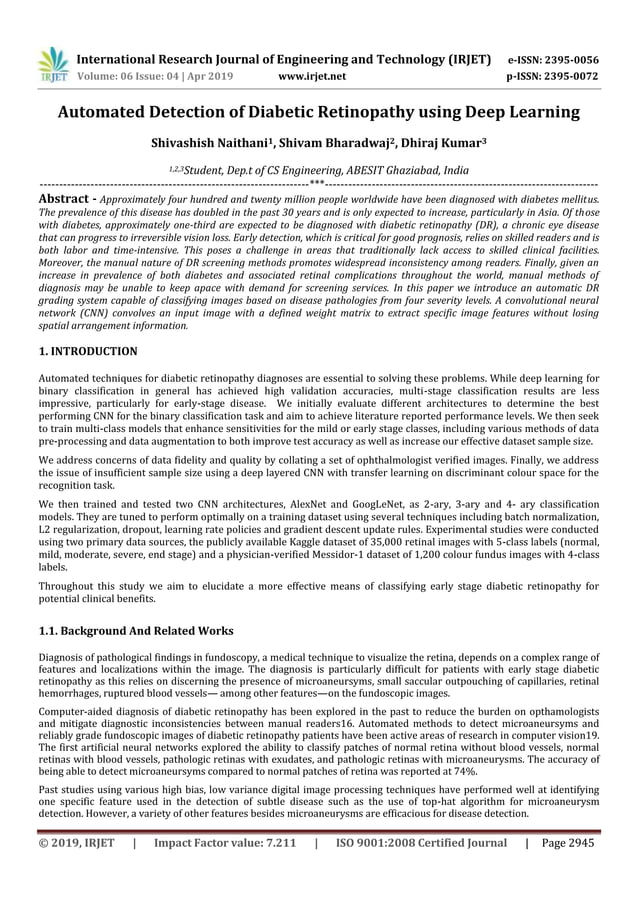 IRJET- Automated Detection of Diabetic Retinopathy using Deep Learning | PDF
