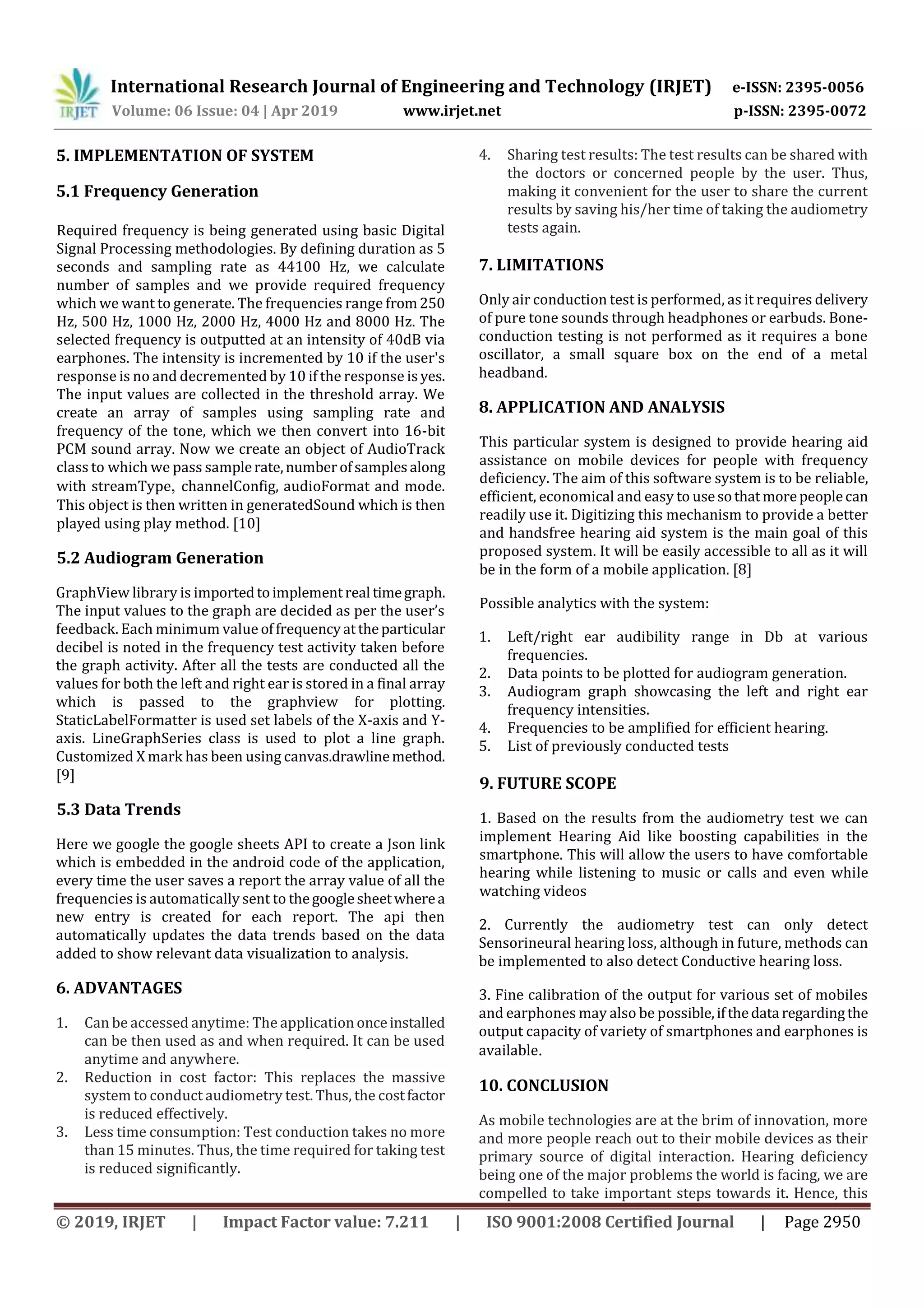 IRJET- Hearing Loss Detection through Audiogram in Mobile Devices | PDF