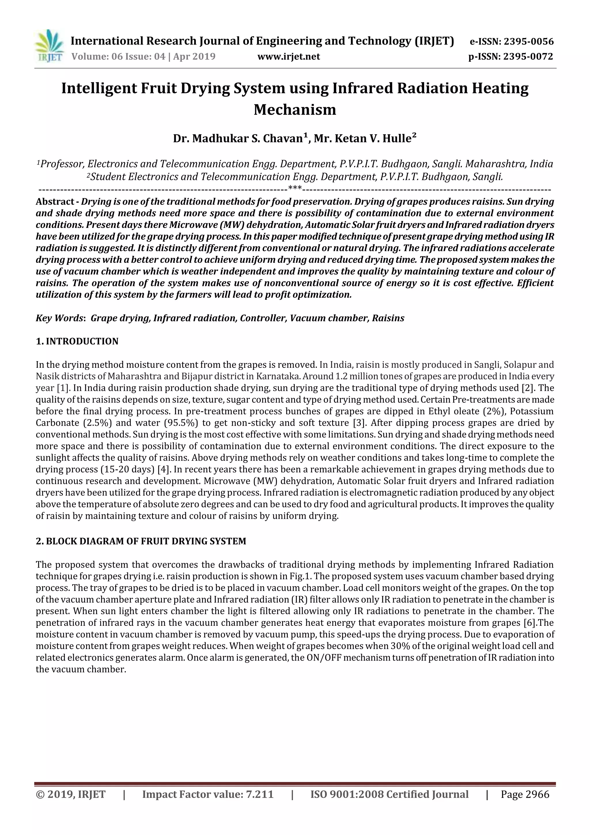 IRJET- Intelligent Fruit Drying System using Infrared Radiation Heating ...