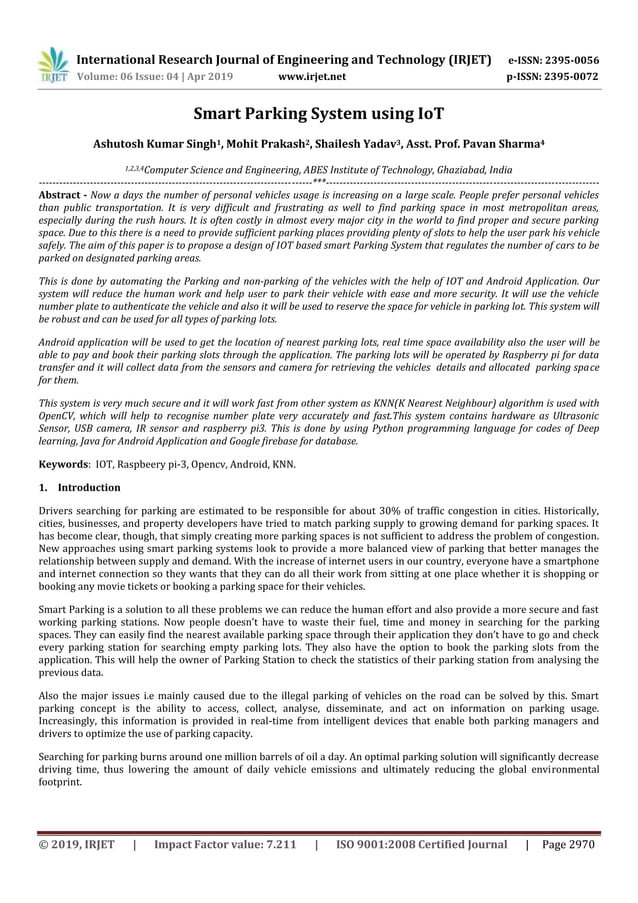 IRJET- Smart Parking System using IoT | PDF