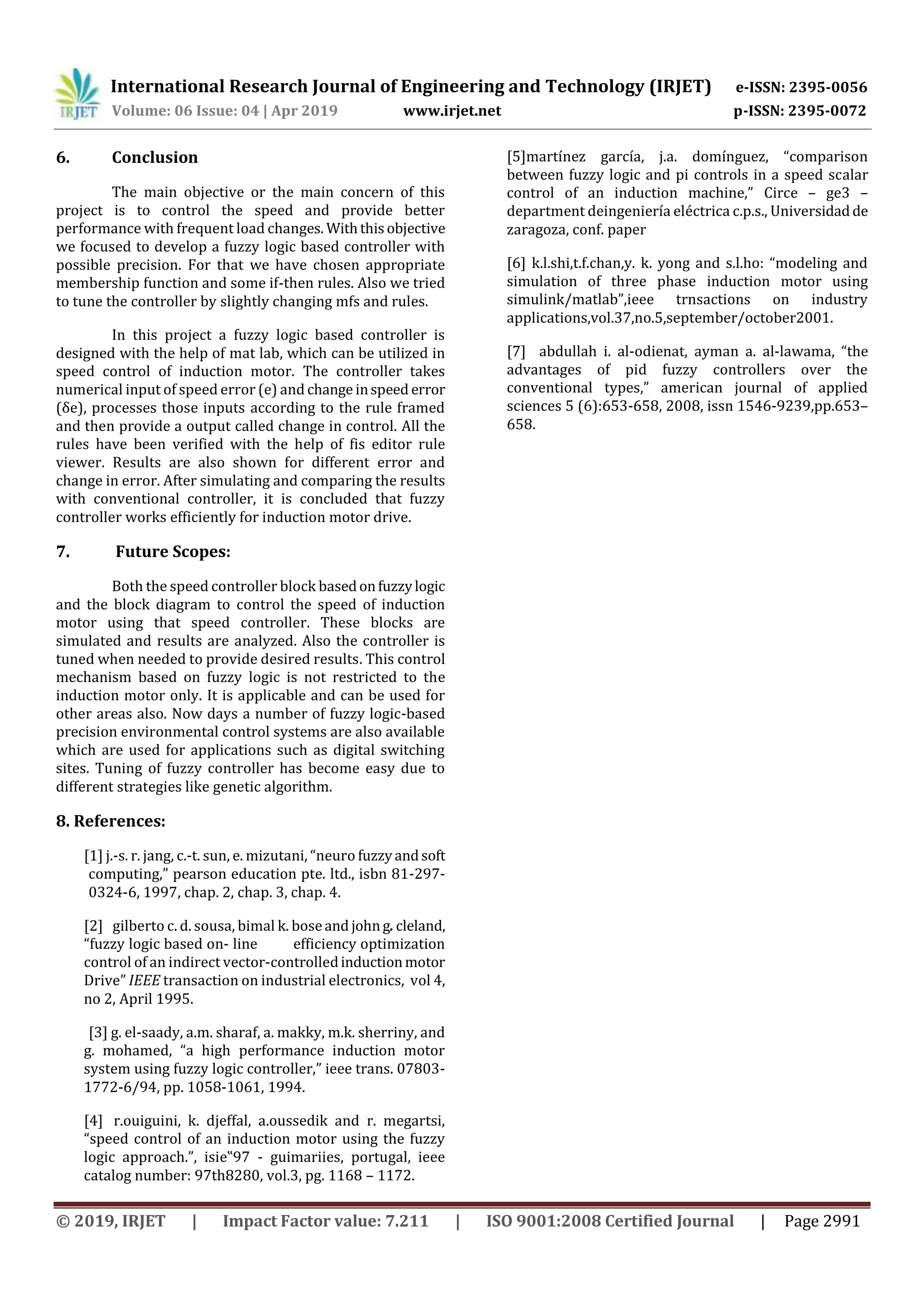 IRJET- Comparative Analysis between PI and Fuzzy Controller for Speed Control of Induction Motor ...