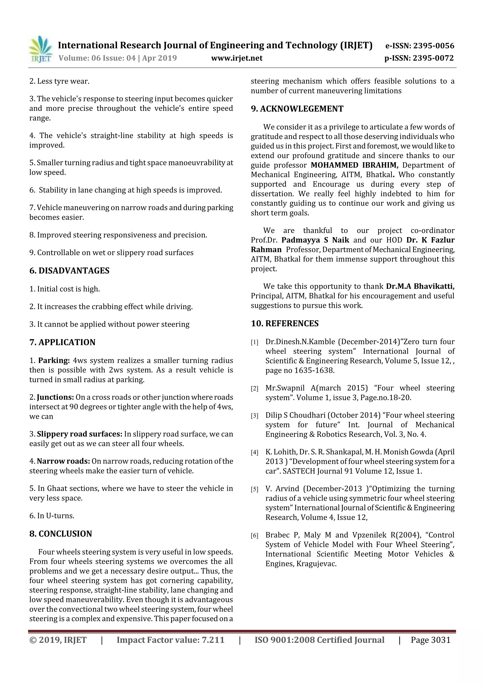 IRJET- Development of Four Wheel Steering System for a Car | PDF