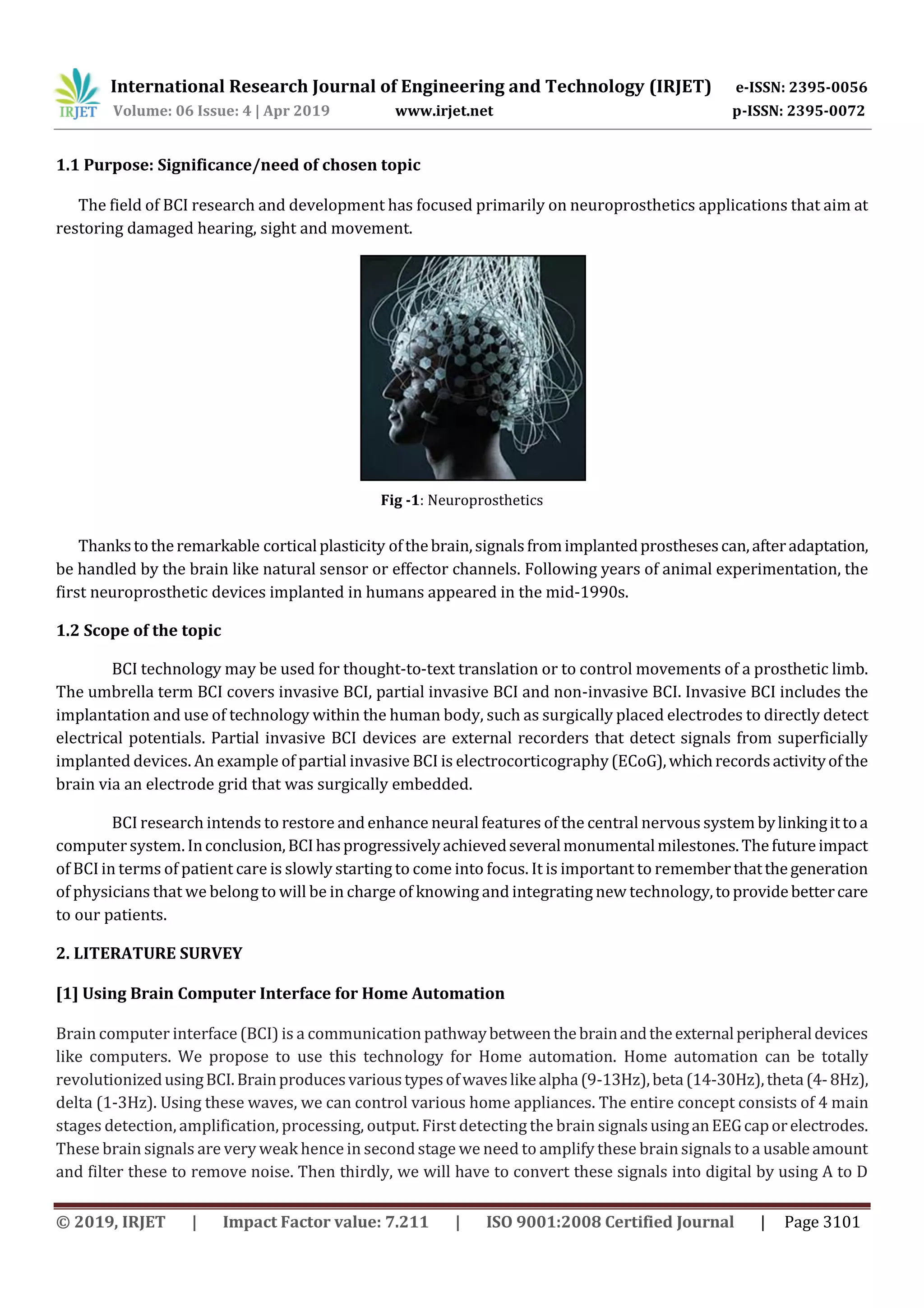 IRJET- Survey on Home Automation System using Brain Computer Interface Paradigm based on ...