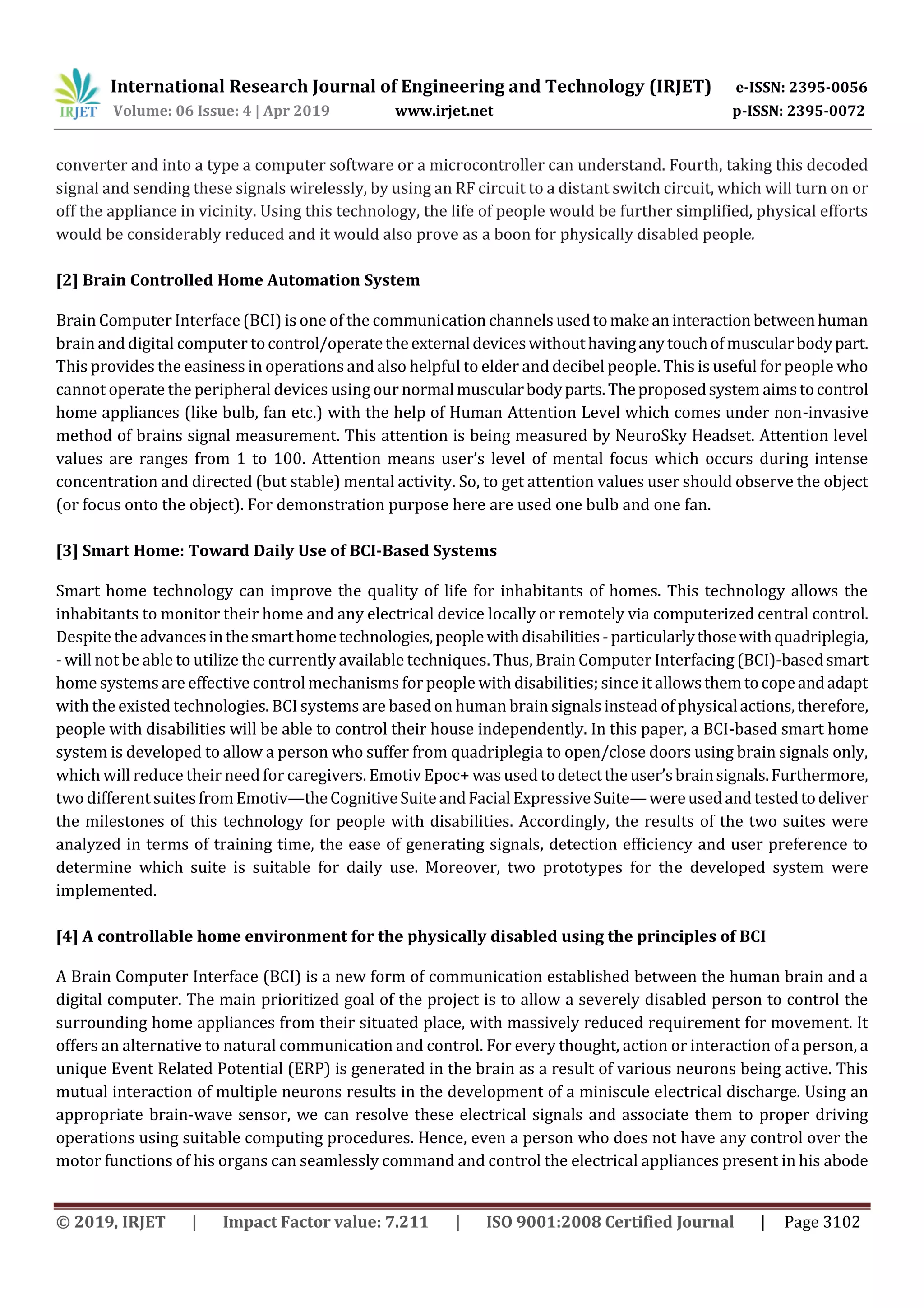 IRJET- Survey on Home Automation System using Brain Computer Interface ...