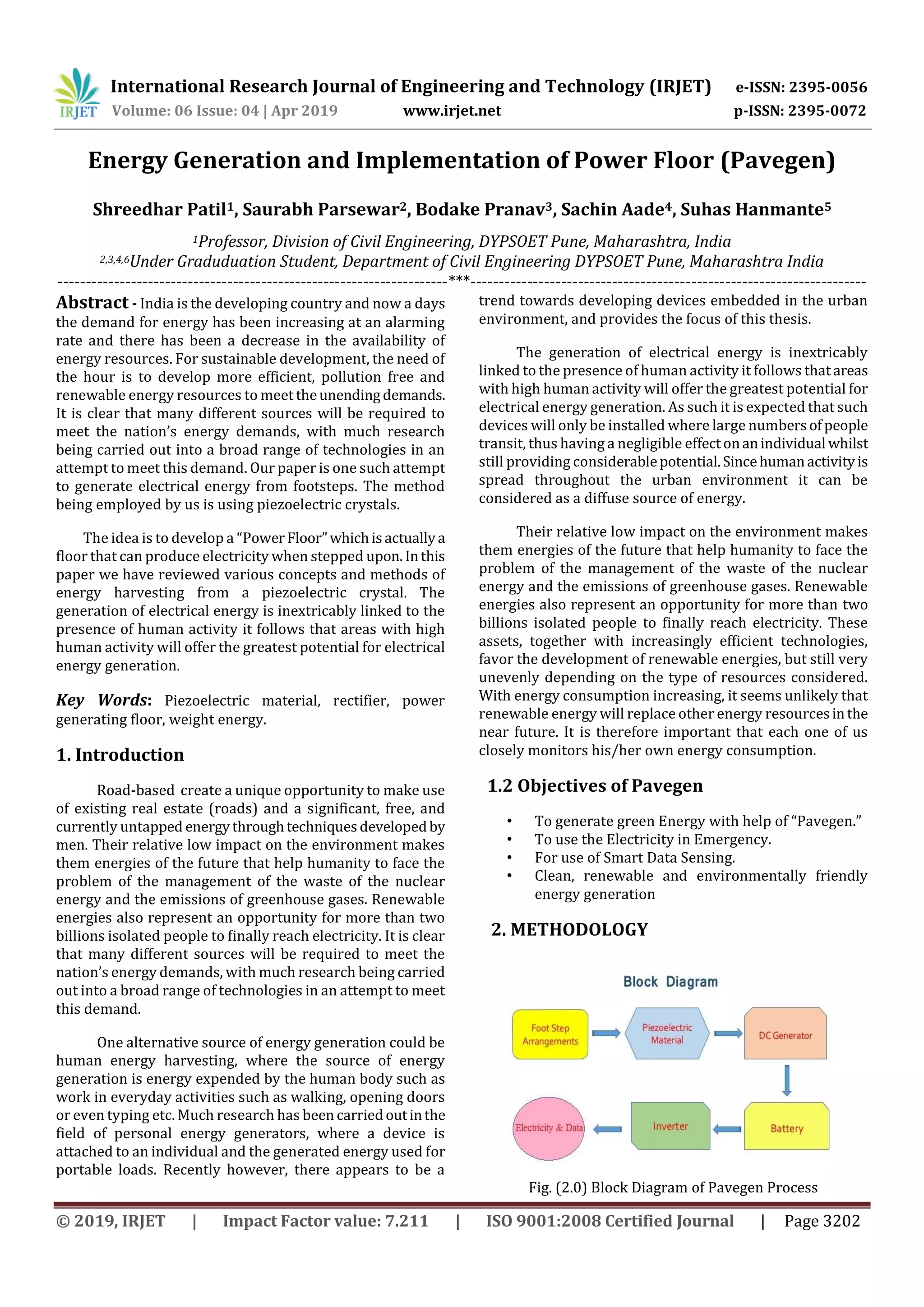 IRJET- Energy Generation and Implementation of Power Floor(Pavegen) | PDF