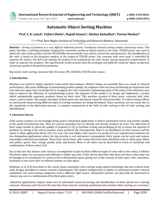 IRJET- Automatic Object Sorting Machine | PDF