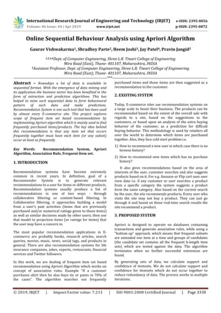 IRJET- Online Sequential Behaviour Analysis using Apriori Algorithm | PDF