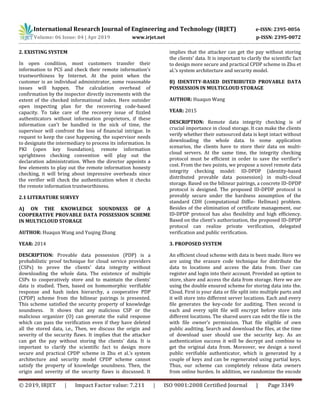 IRJET- Proficient Public Substantiation of Data Veracity for Cloud Storage through Dual ...