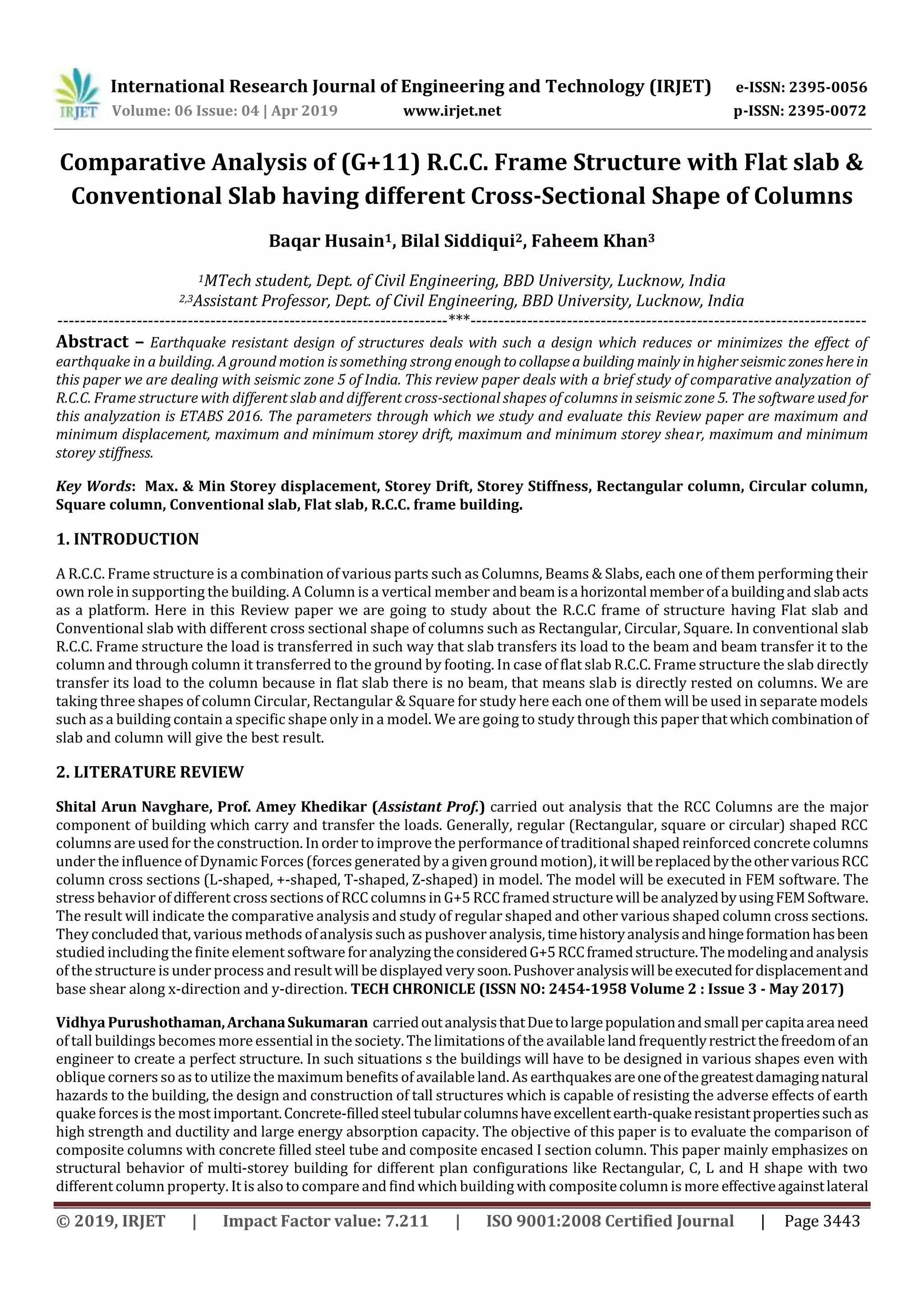 IRJET- Comparative Analysis of (G+11) R.C.C. Frame Structure with Flat Slab & Conventional Slab ...