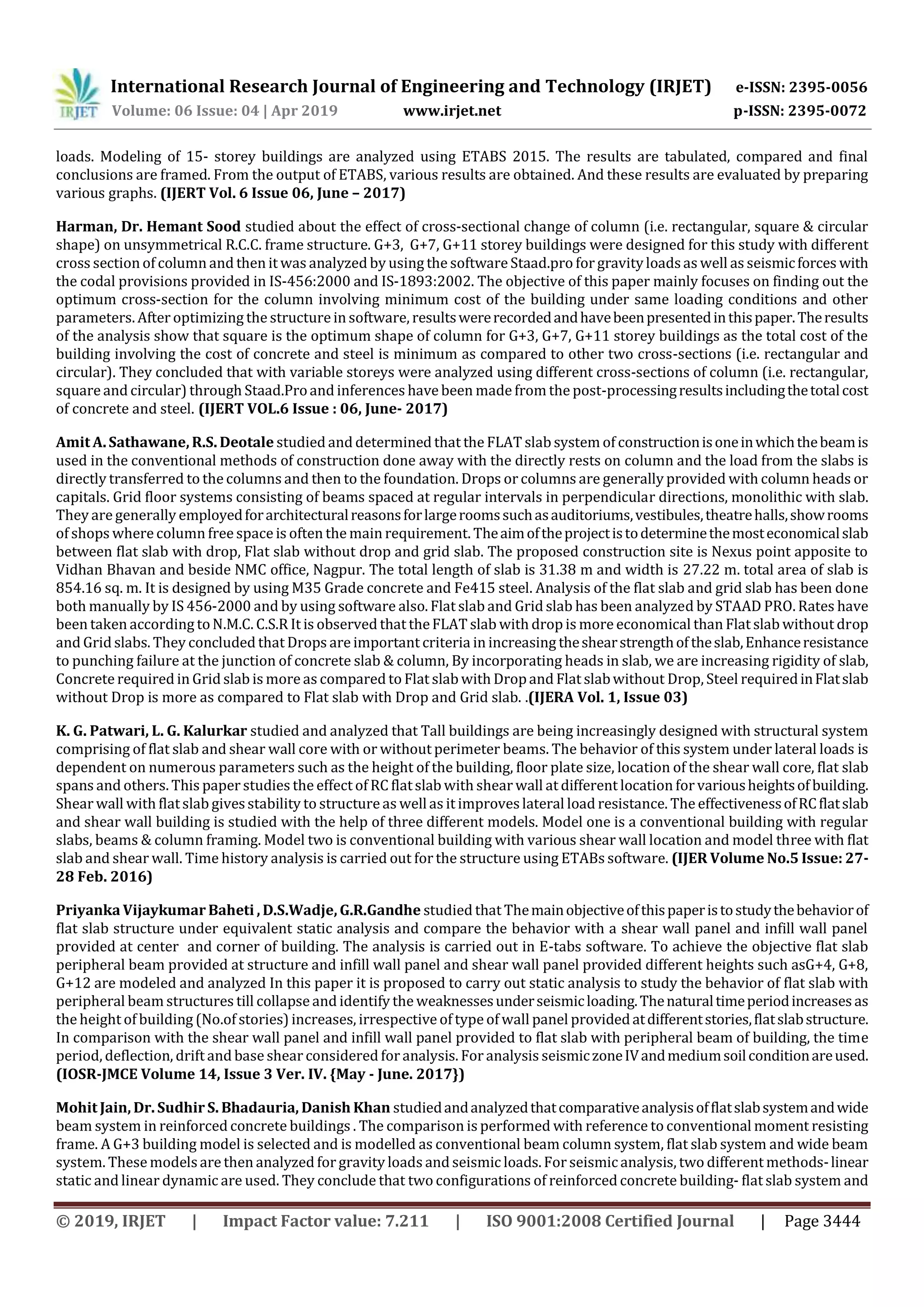IRJET- Comparative Analysis of (G+11) R.C.C. Frame Structure with Flat ...