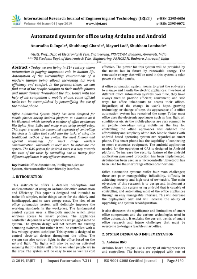 IRJET- Automated System for Office using Arduino and Android | PDF | Operating Systems ...