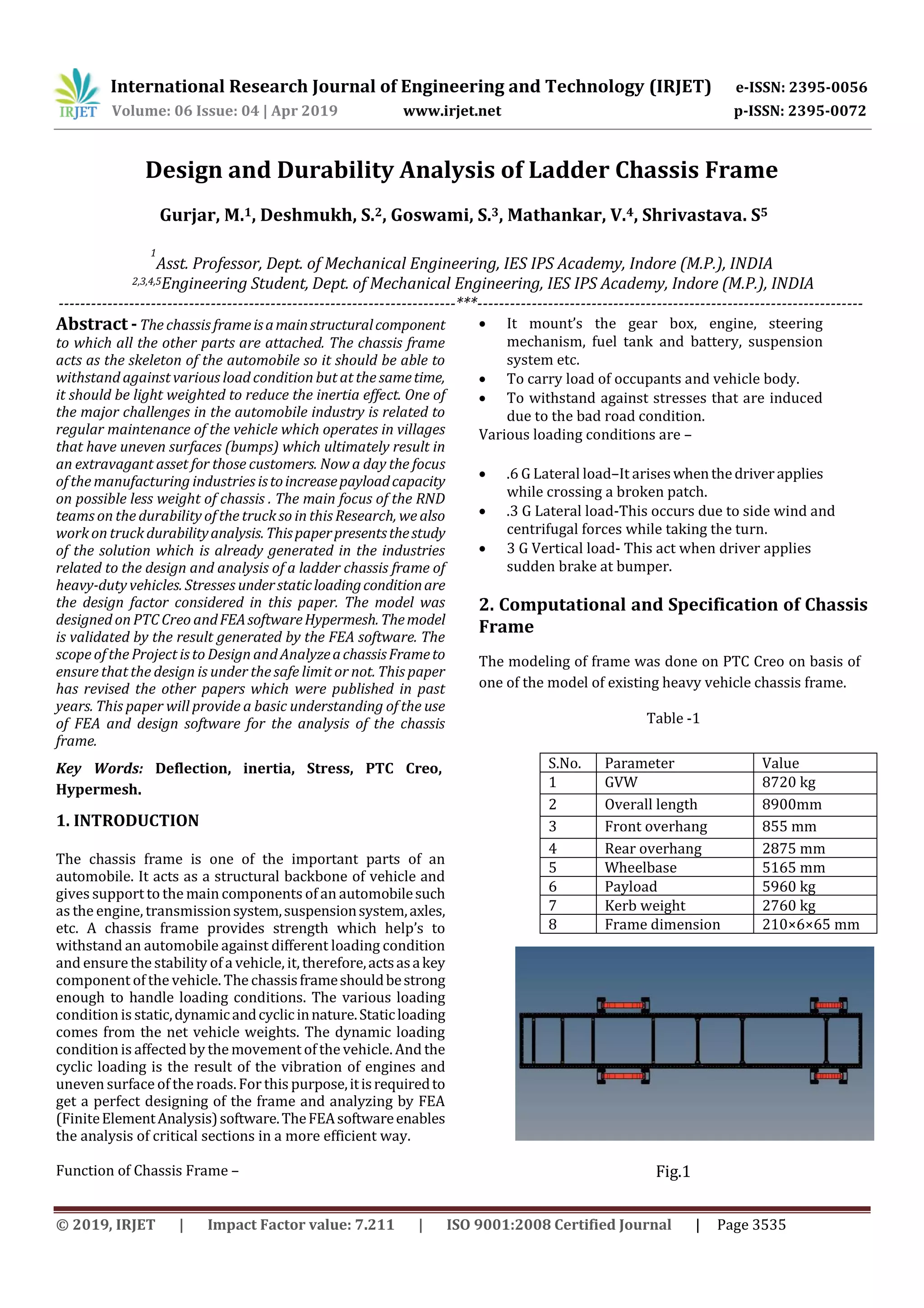 IRJET- Design and Durability Analysis of Ladder Chassis Frame | PDF
