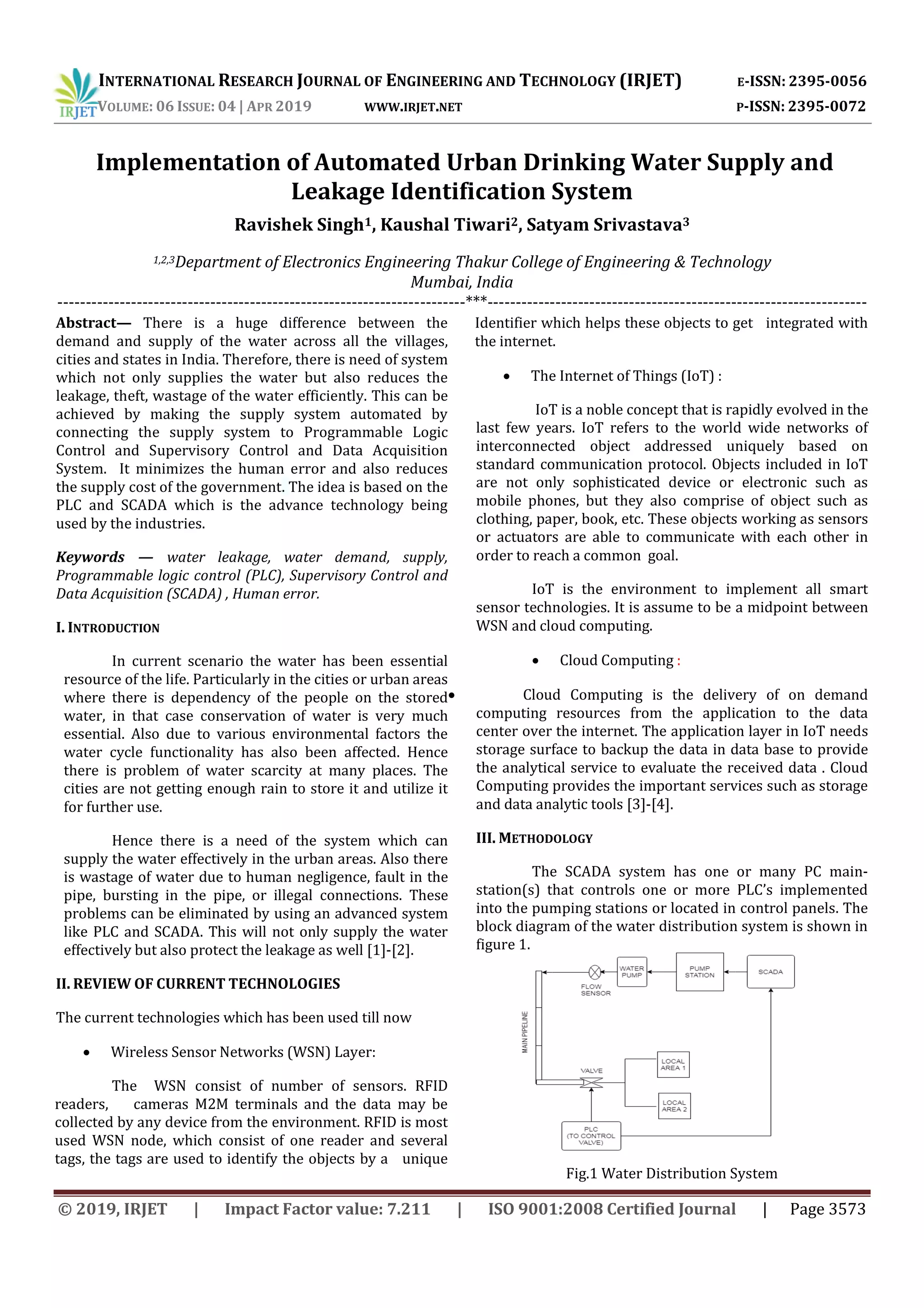 IRJET- Implementation of Automated Urban Drinking Water Supply and ...