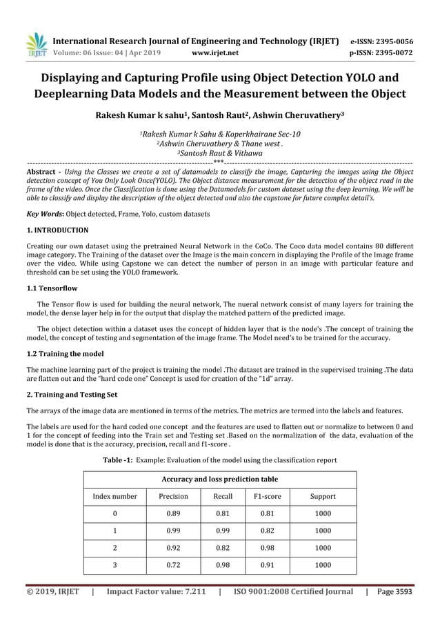 Irjet Displaying And Capturing Profile Using Object Detection Yolo And Deeplearning Data Models