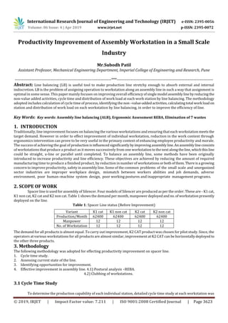 IRJET- Productivity Improvement of Assembly Workstation in a Small ...
