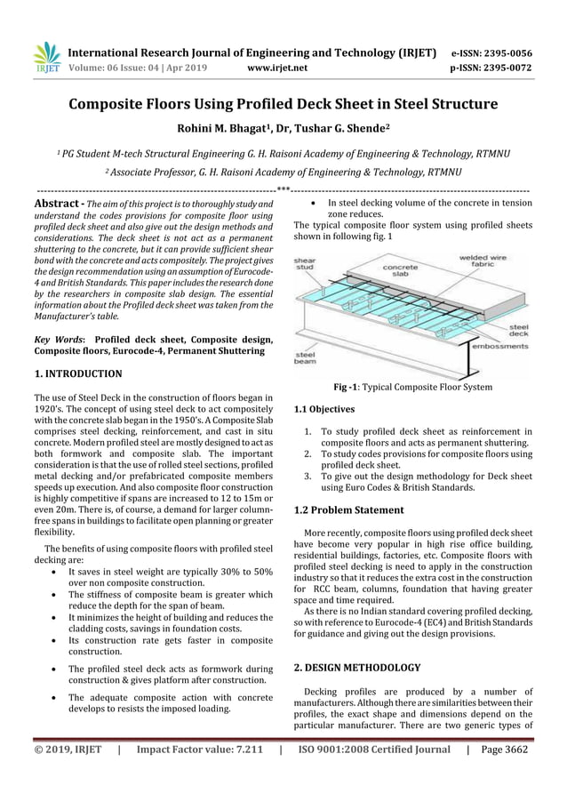 IRJET- Composite Floors using Profiled Deck Sheet in Steel Structure | PDF