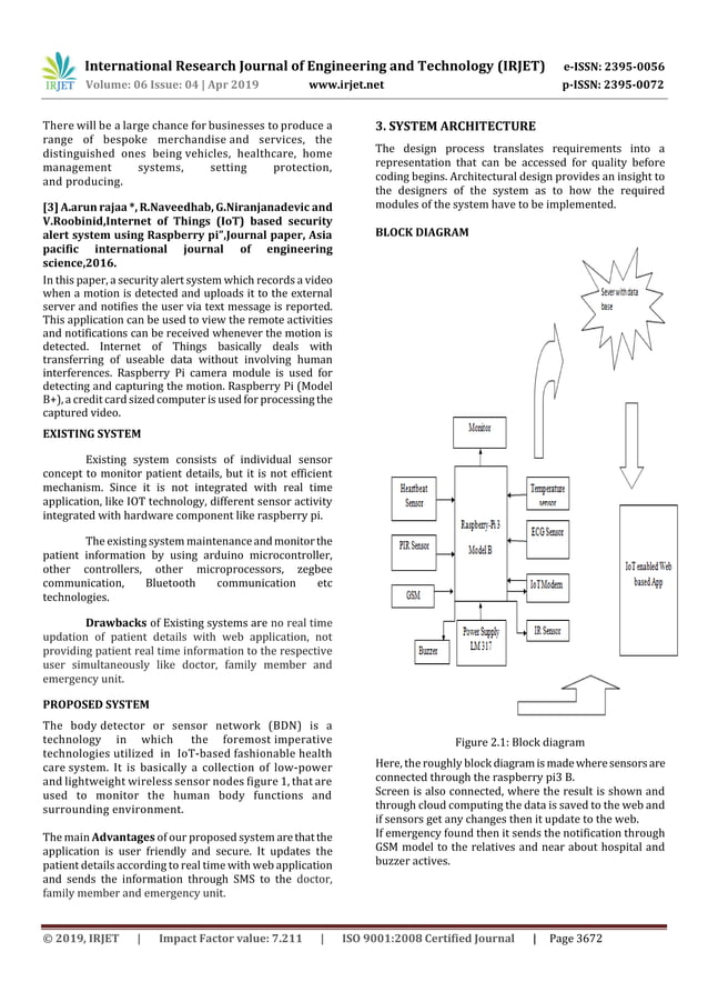 IRJET- Body Sensor Network using Raspberry Pi3: IoT | PDF