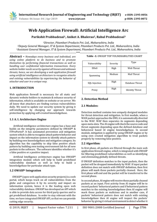 IRJET- Web Application Firewall: Artificial Intelligence ARC | PDF