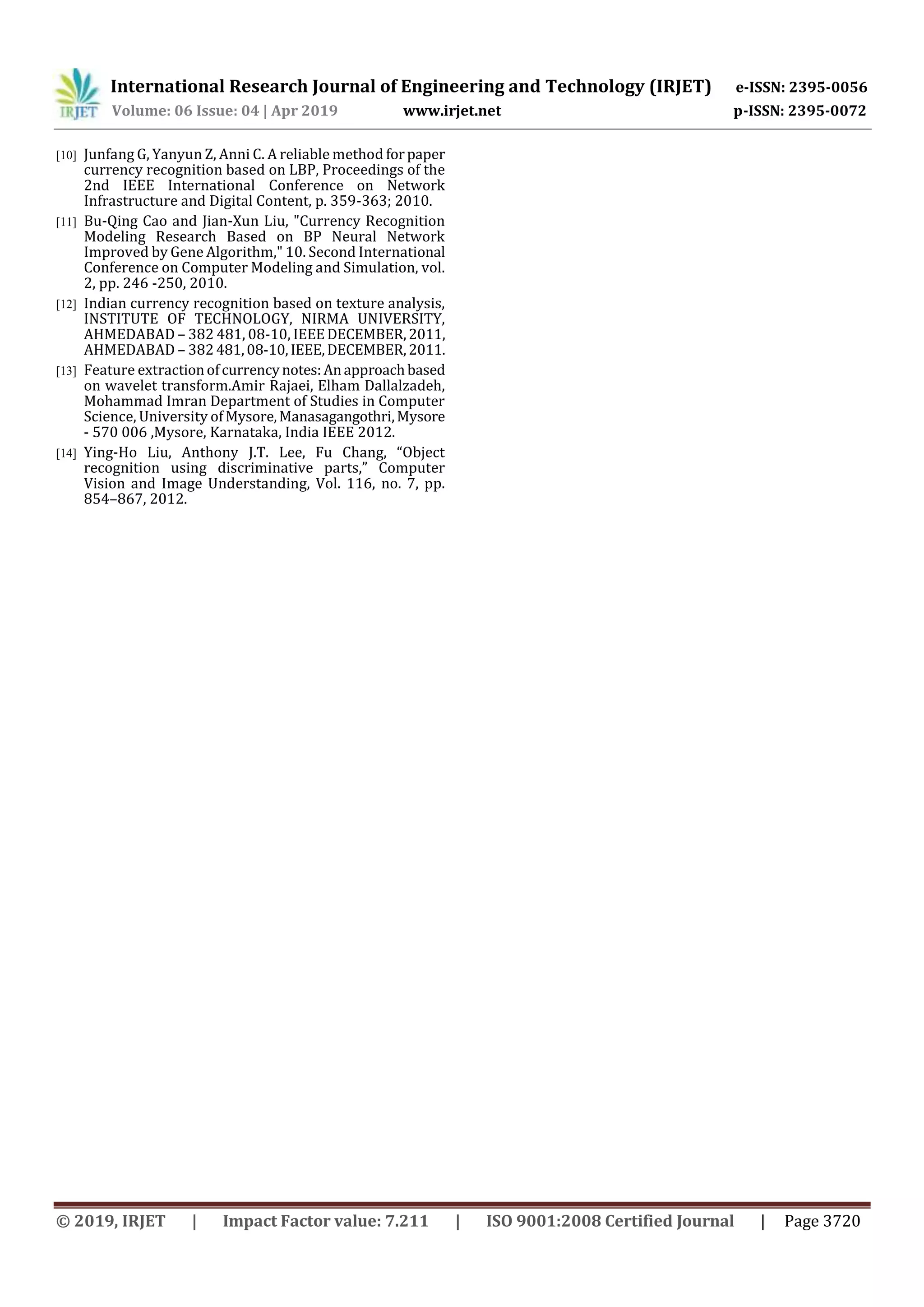 Irjet Fake Paper Currency Recognition Pdf