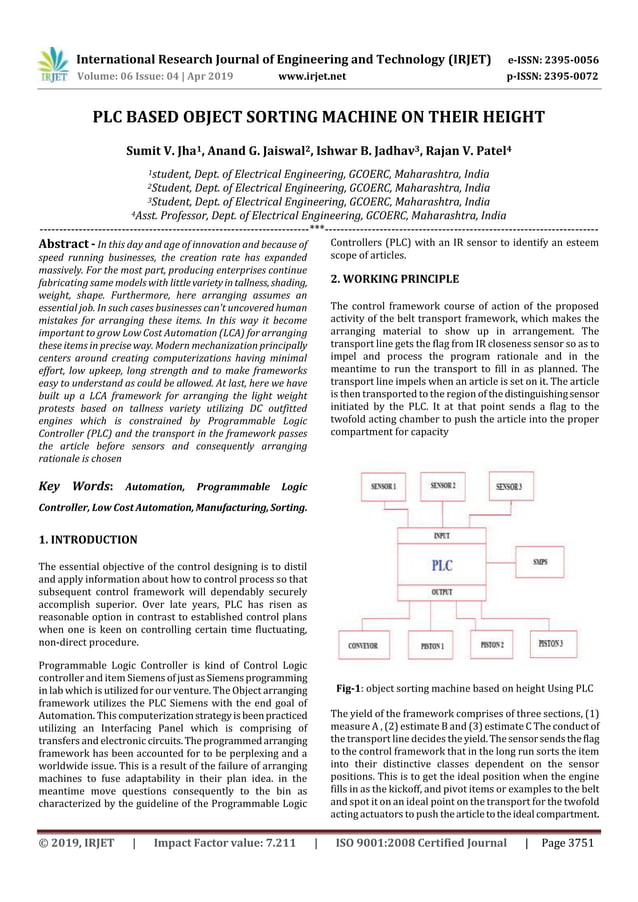 IRJET- PLC based Object Sorting Machine on their Height | PDF